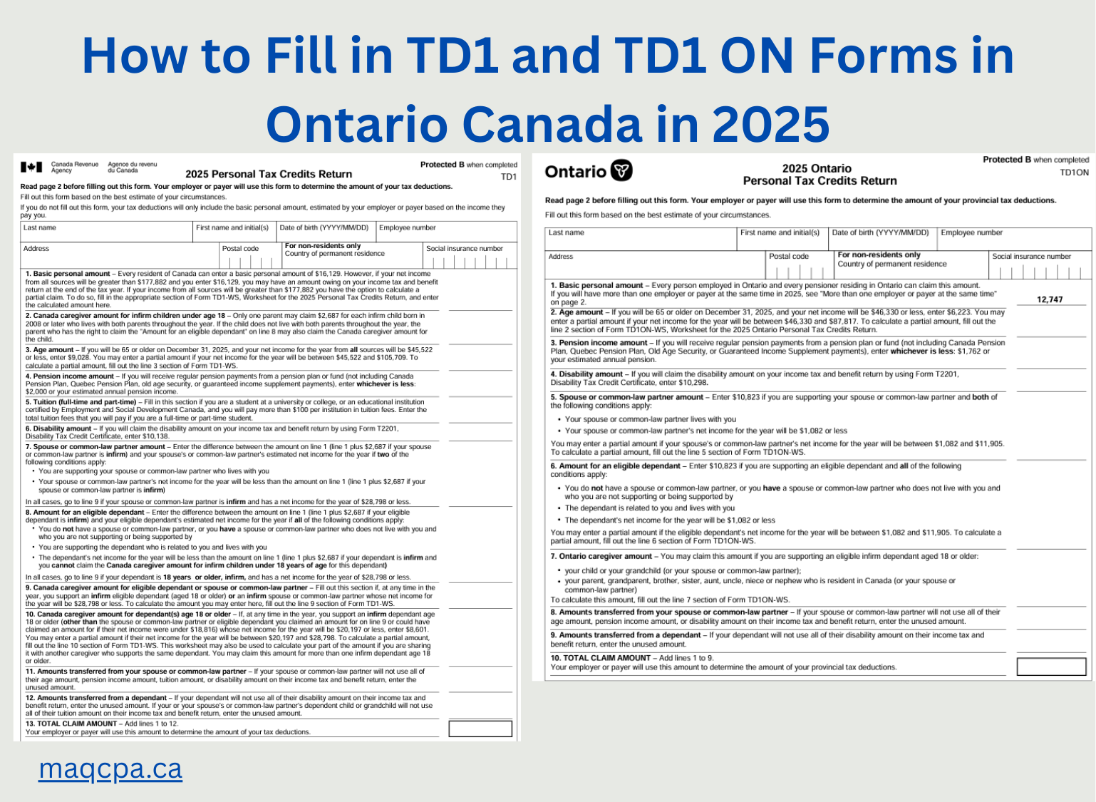 How to Fill in TD1 and TD1 ON Forms in Ontario Canada in 2025